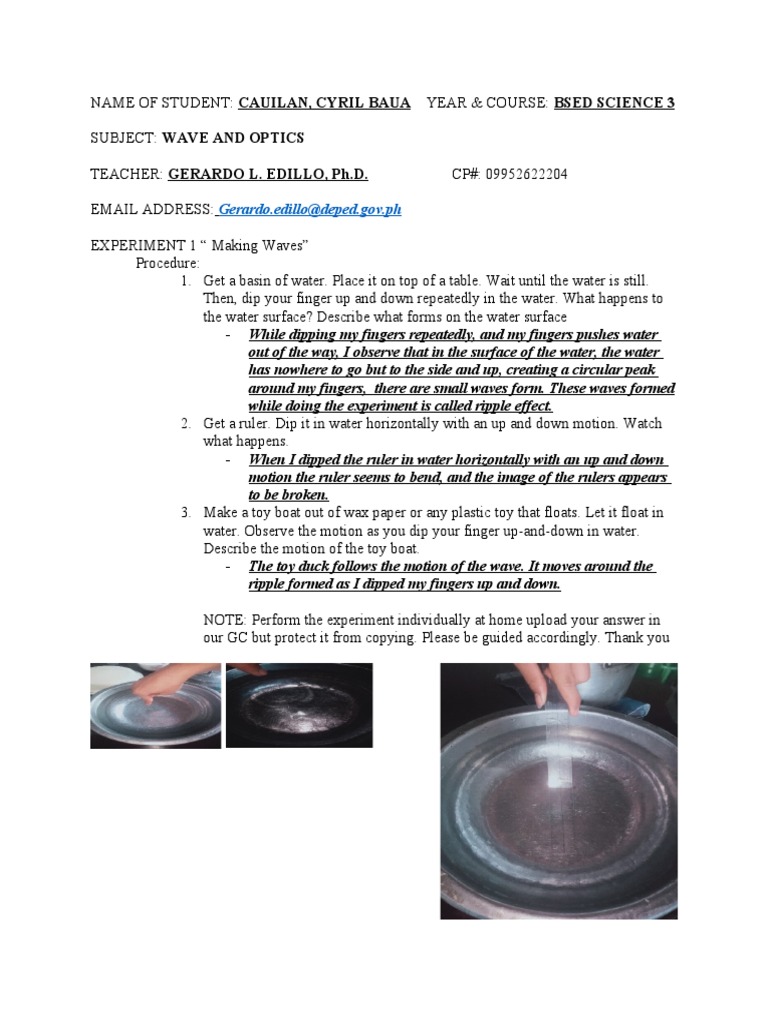 Experiment #1 WAve and Optics | PDF