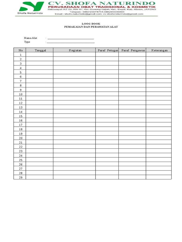 Log Book Alat | PDF