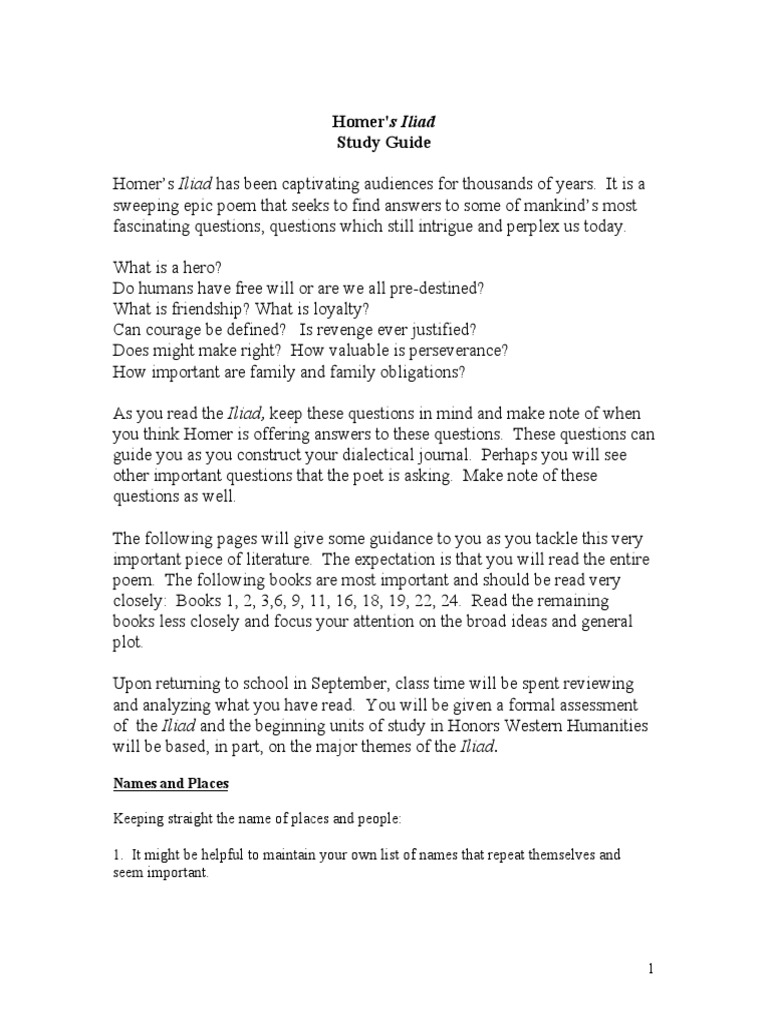 Iliad Study Guide and Key Themes | PDF | Hector | Achilles
