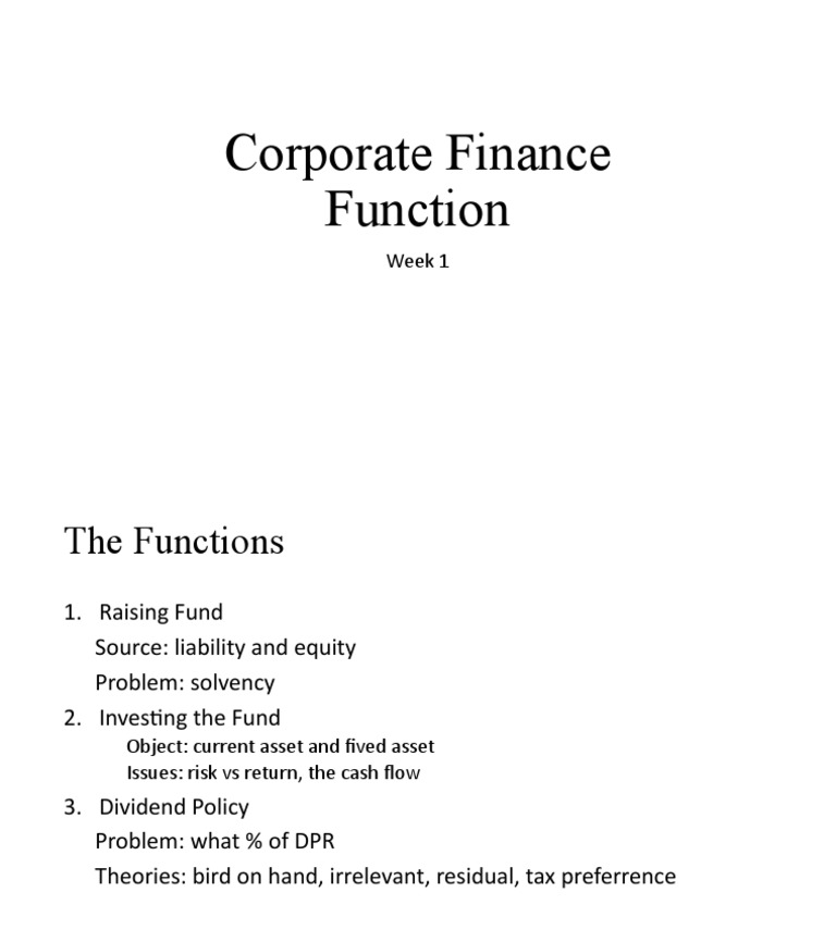 Corporate Finance Function: Week 1 | PDF | Career & Growth