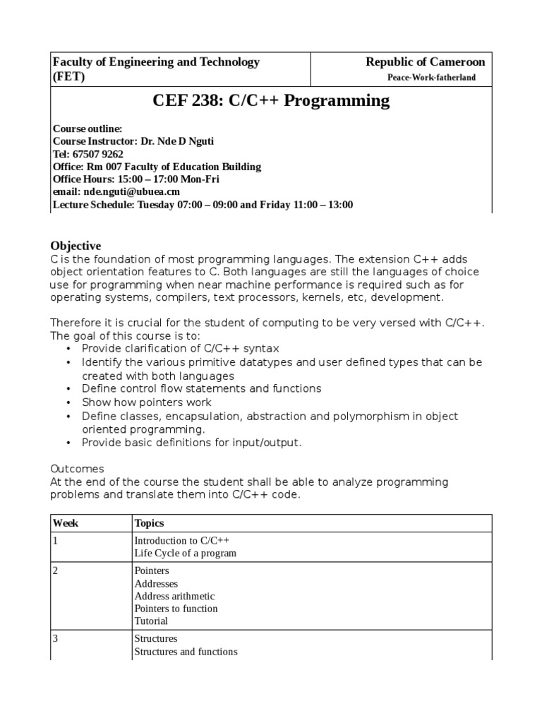Cef 238 Course Outline | PDF | C++ | C (Programming Language)