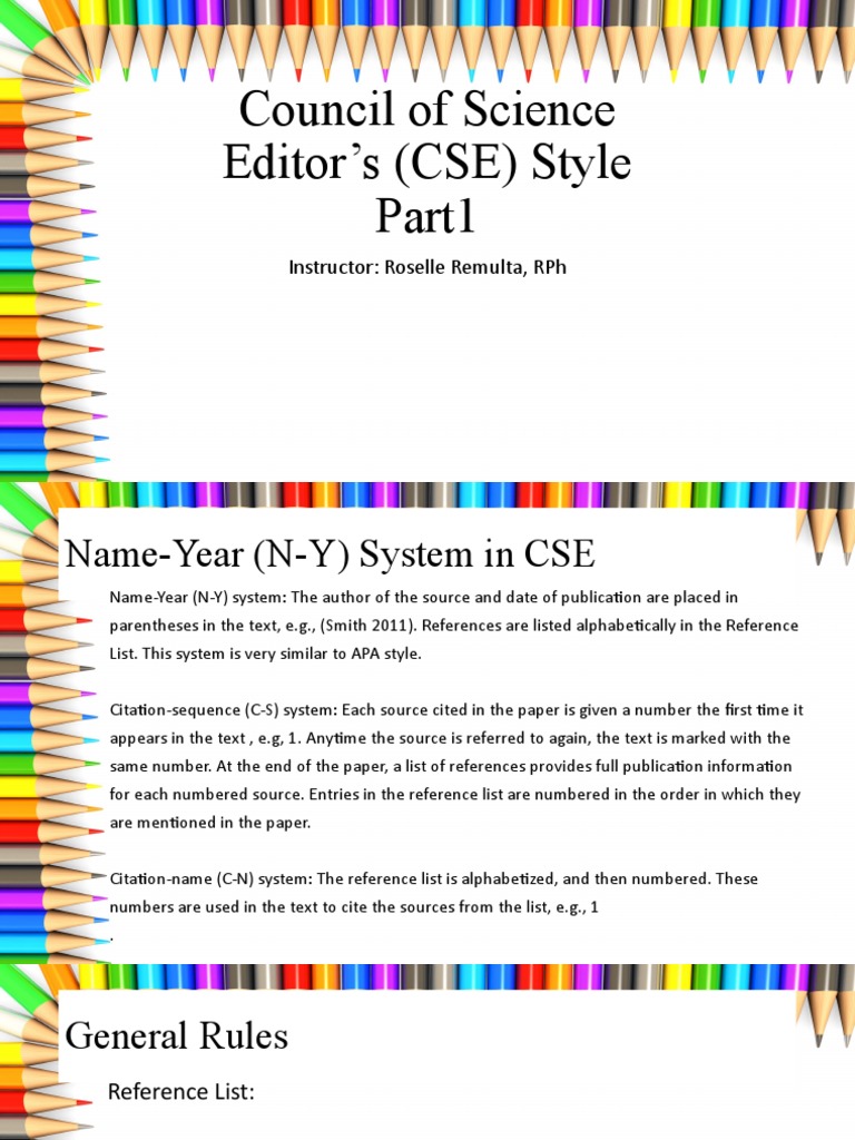 Council of Science Editors (CSE) Style: An Overview of the Name-Year ...