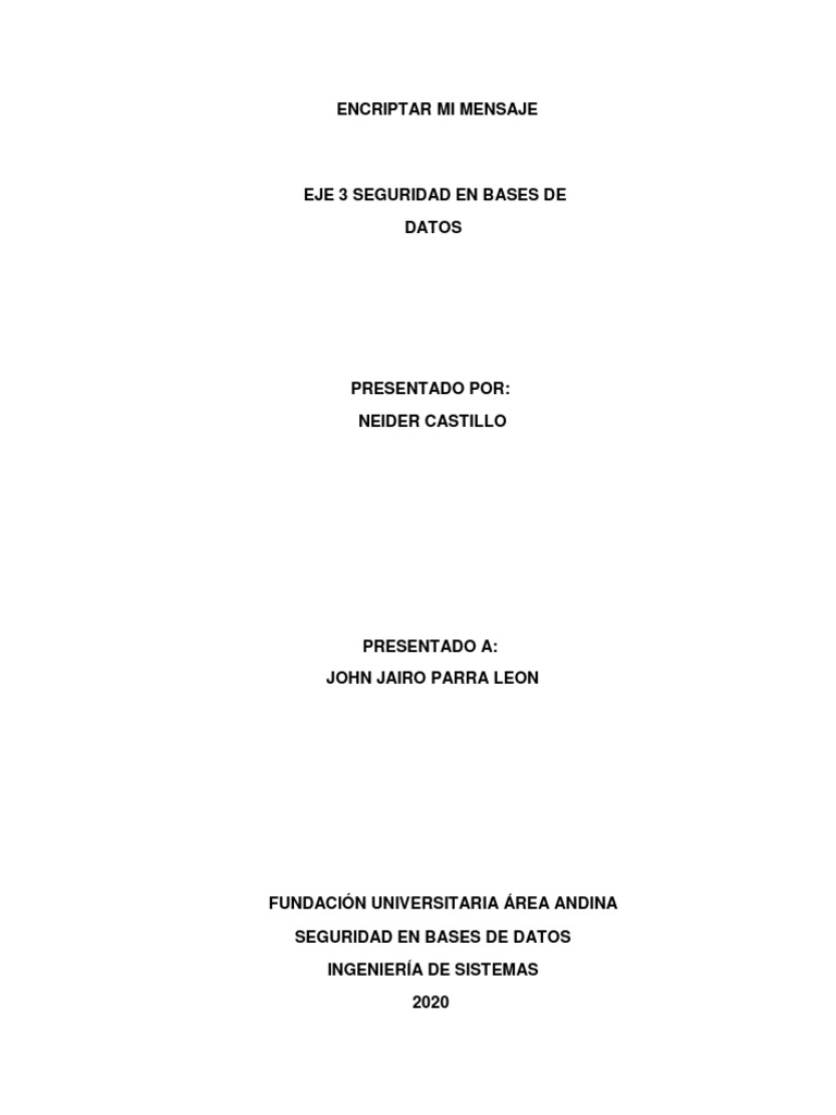 Actividad Eje 3 Seguridad en Bases de Datos | PDF | Cifrado | Clave (criptografía)