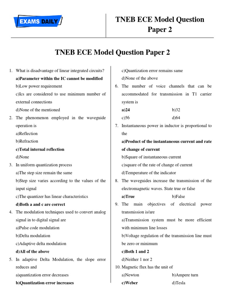TNEB ECE Model Question Paper 2 | PDF