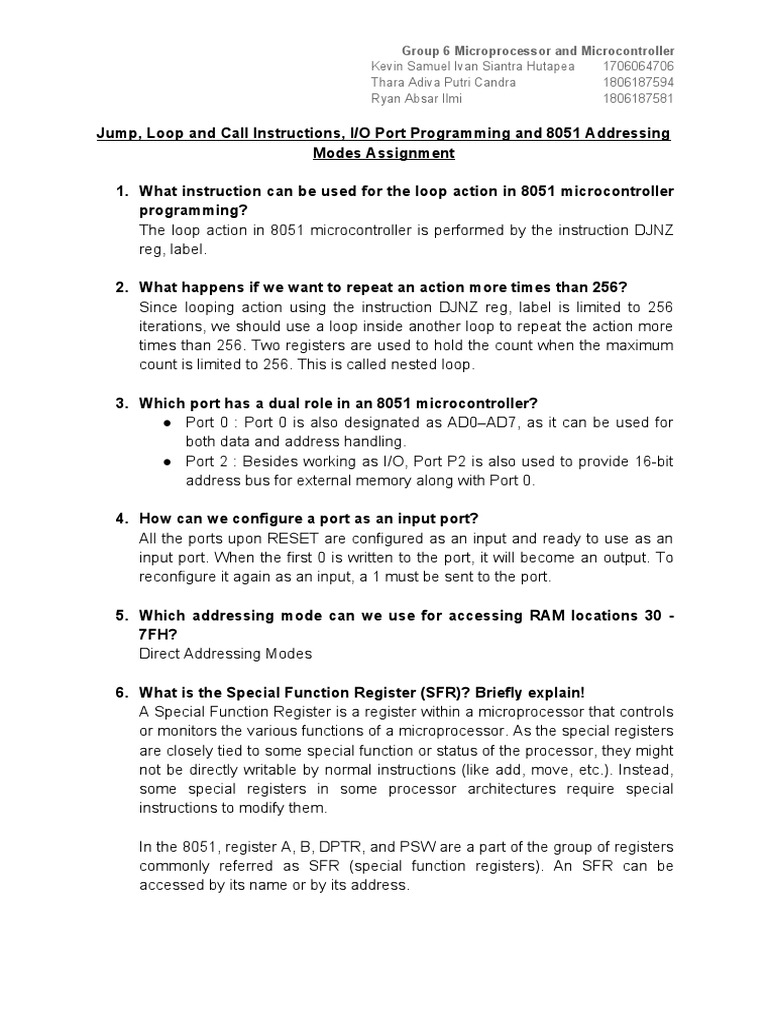 Jump, Loop and Call Instructions, I002fO Port Programming and 8051 ...