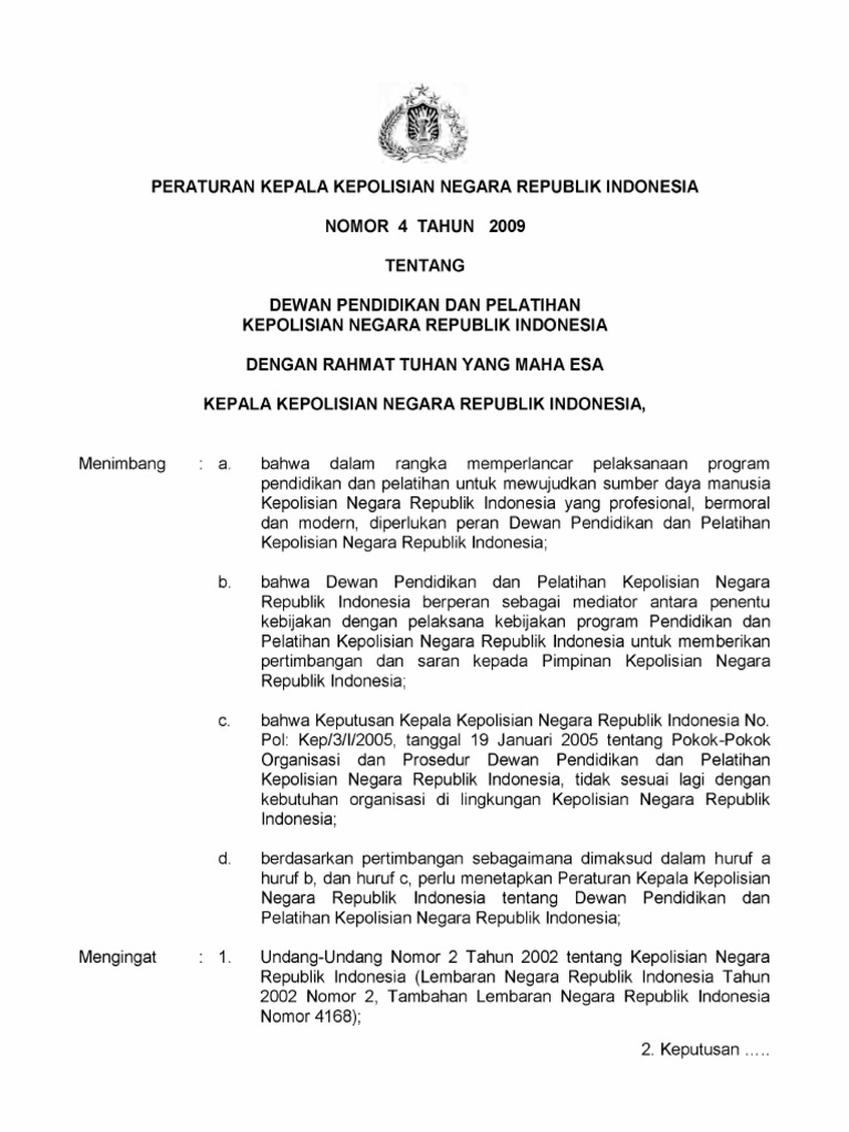 Perkap No 4 Tahun 2009 TTG Wandiklat Polri | PDF