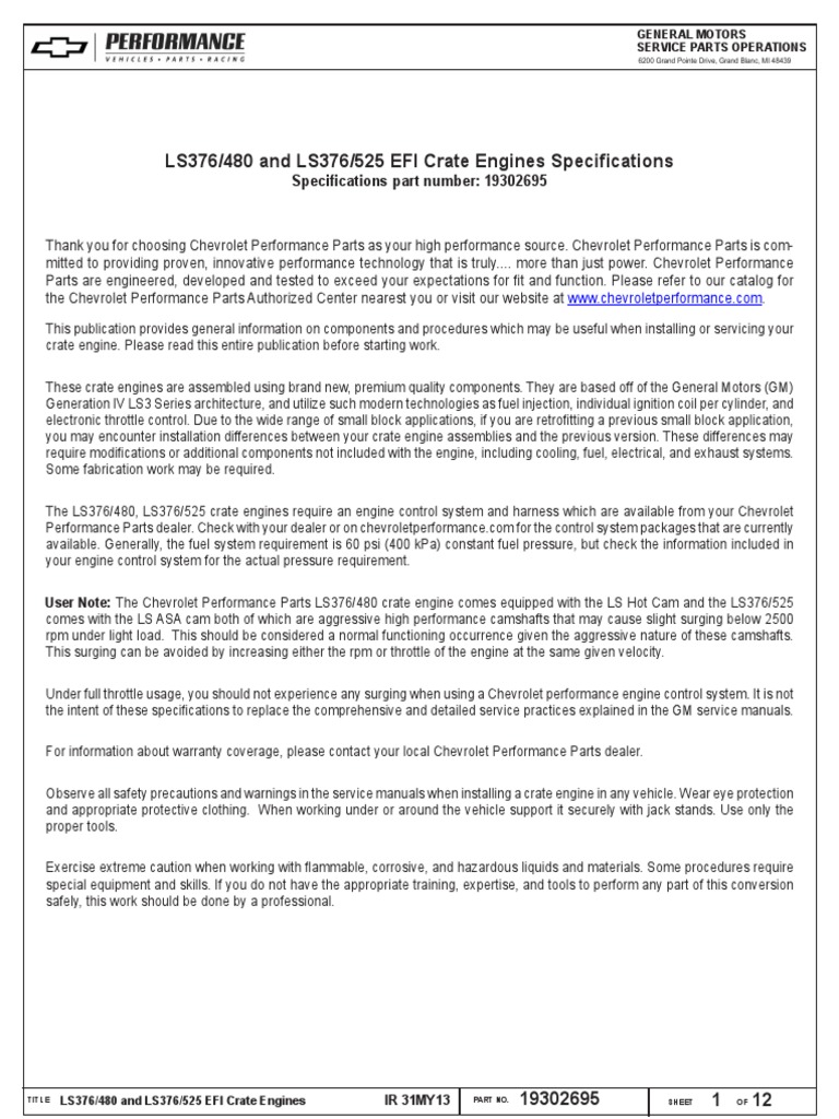 LS376/480 & LS376/525 Crate Engine Guide | PDF | Vehicle Technology ...