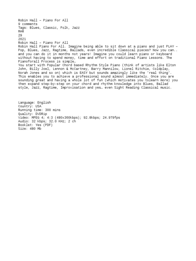 Robin Hall - Piano For All | PDF