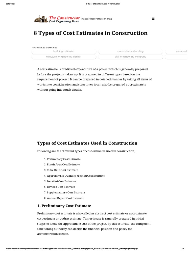 8 Types of Cost Estimates in Construction | PDF | Economic Sectors ...