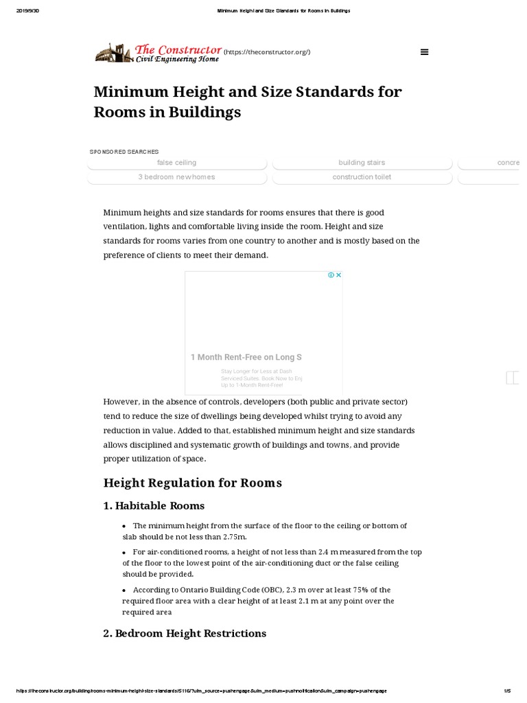 Minimum Height and Size Standards For Rooms in Buildings | PDF ...