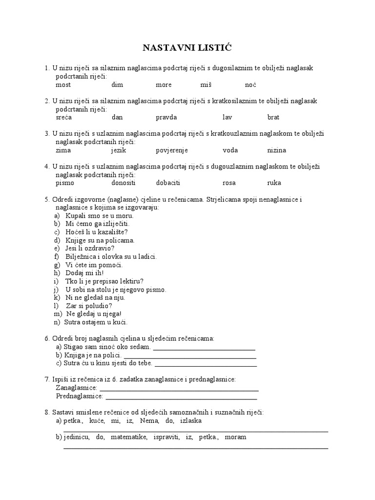 NASTAVNI LISTIc Naglasci | PDF