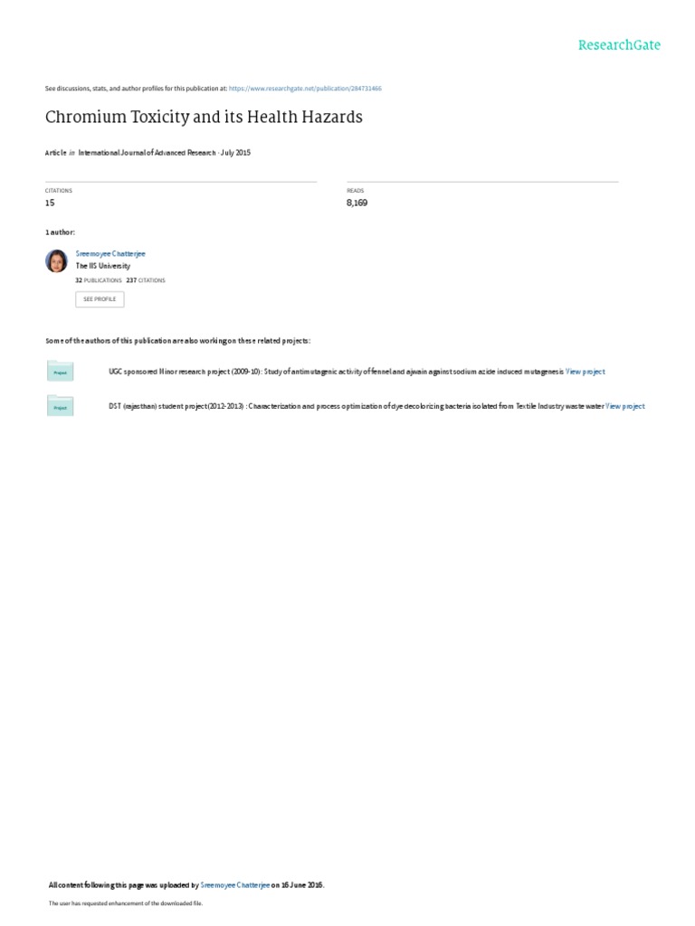 Chromium Toxicity and Its Health Hazards: Article | PDF | Chromium ...