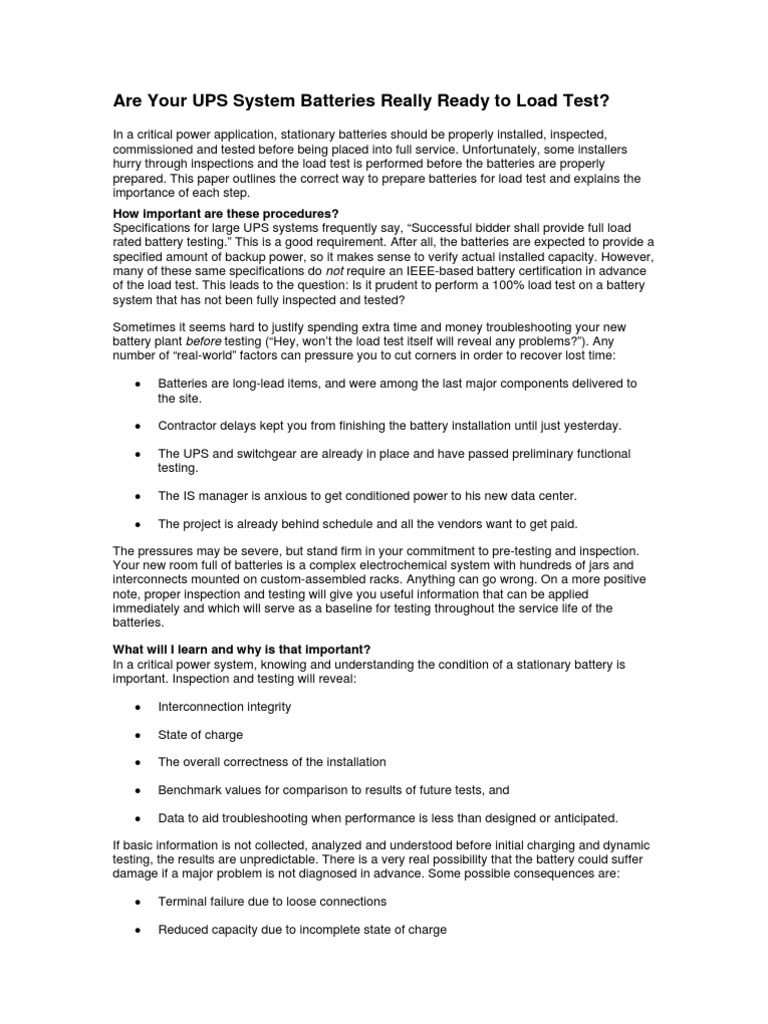 UPS Battery Testing | PDF | Electrical Resistance And Conductance ...