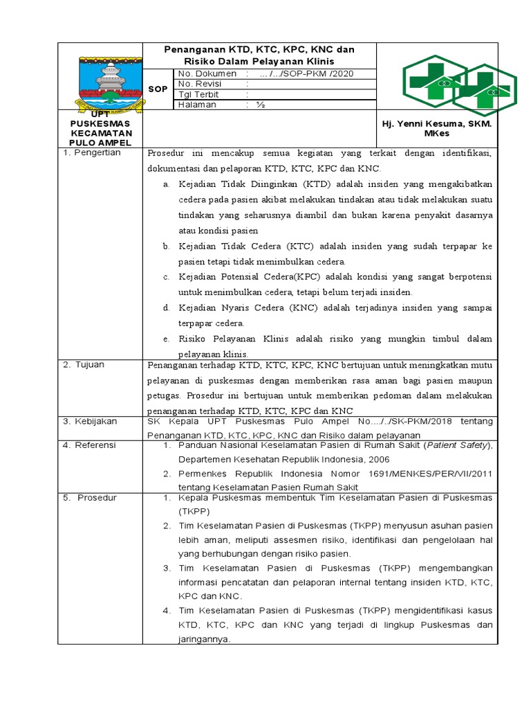 Sop Penanganan KTD, KTC, KPC Dan KNC | PDF | Sains & Matematika