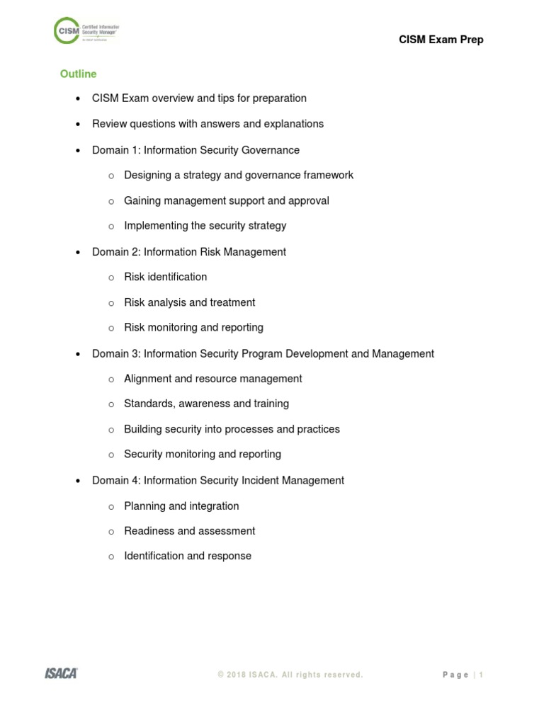 CISM Bootcamp Course Outline - 0919 | PDF