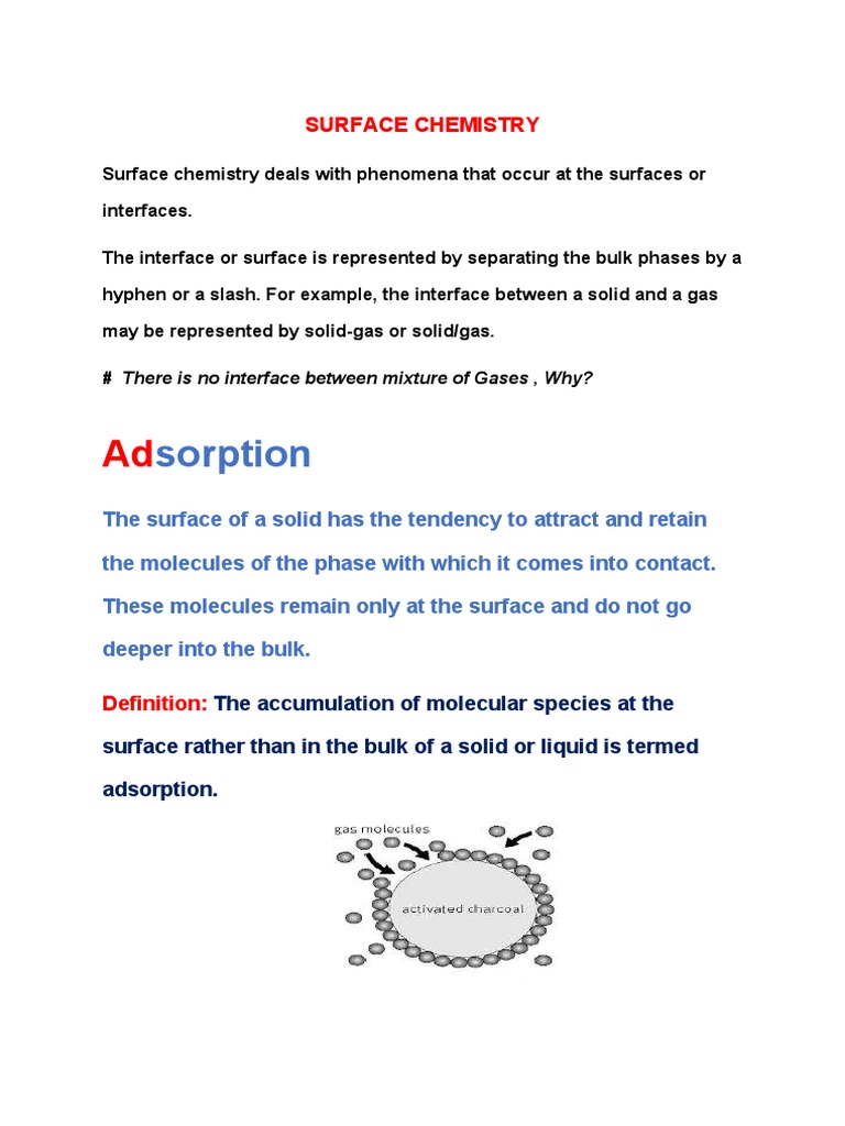 Surface Chemistry | PDF | Adsorption | Catalysis