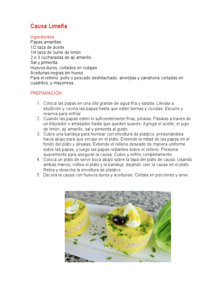 Causa Limeña PLATOS TIPICOS COSTA | PDF | Preparación de comida y ...