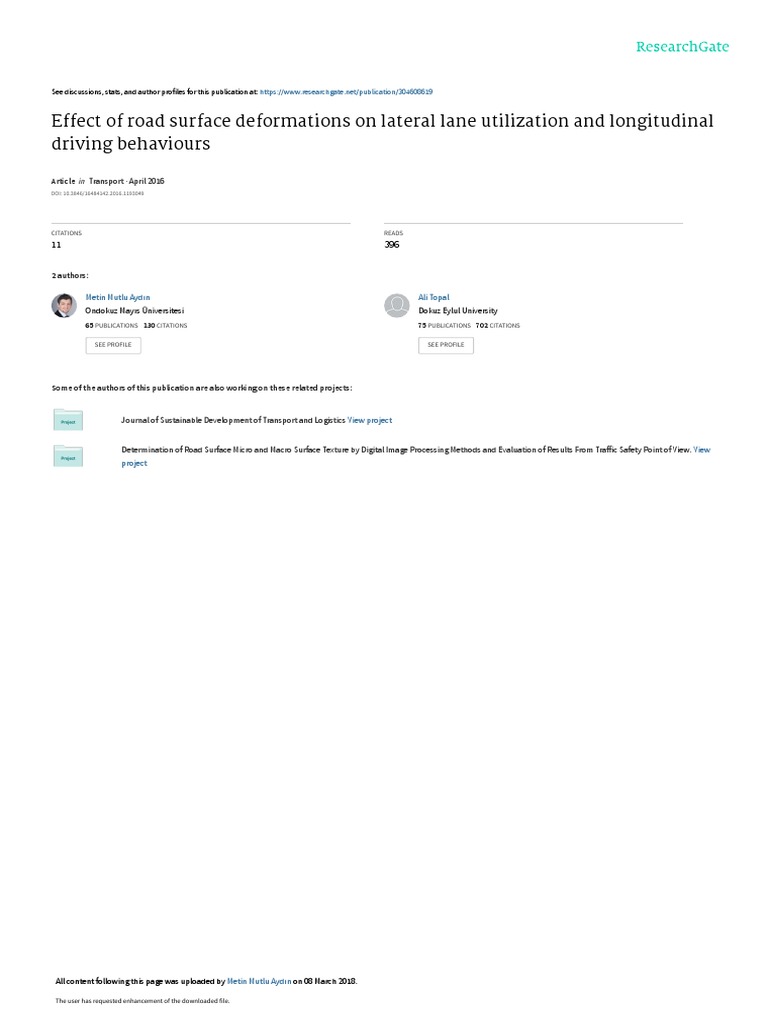 Effect of Road Surface Deformations On Lateral Lane Utilization and ...