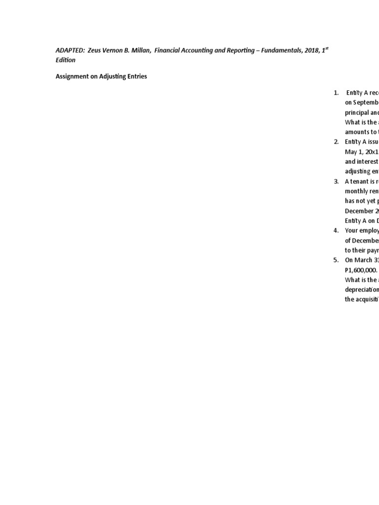 Assignment On Adjusting Entries | PDF | Accounting | Financial Services