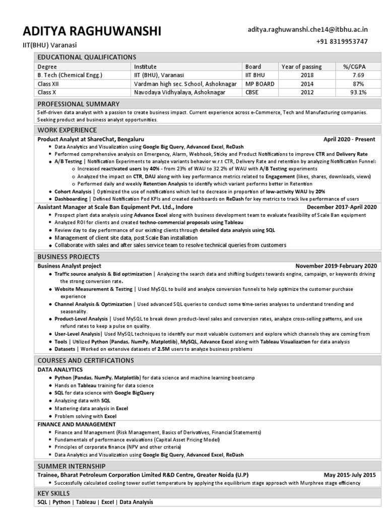 Mayank Raghuwanshi CV | PDF | Analytics | Data Analysis
