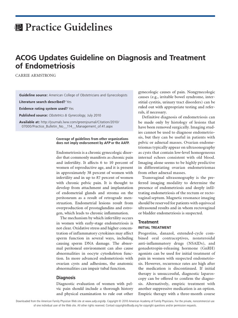 ACOG Updates Guideline On Diagnosis and Treatment | PDF | Reproductive ...