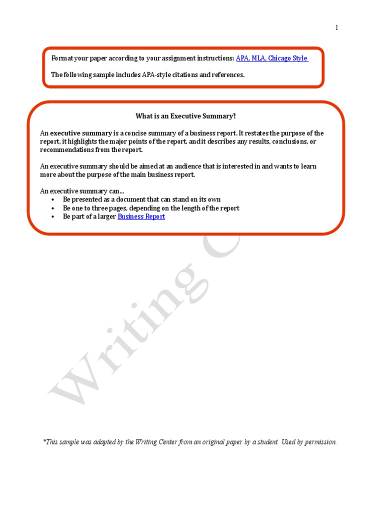 APA Executive Summary Sample Guide | PDF | Renewable Energy | Apa Style