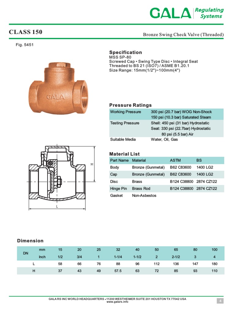 4gala - 5451 - Bronze Swing Check Valve | PDF | Valve | Hydraulics