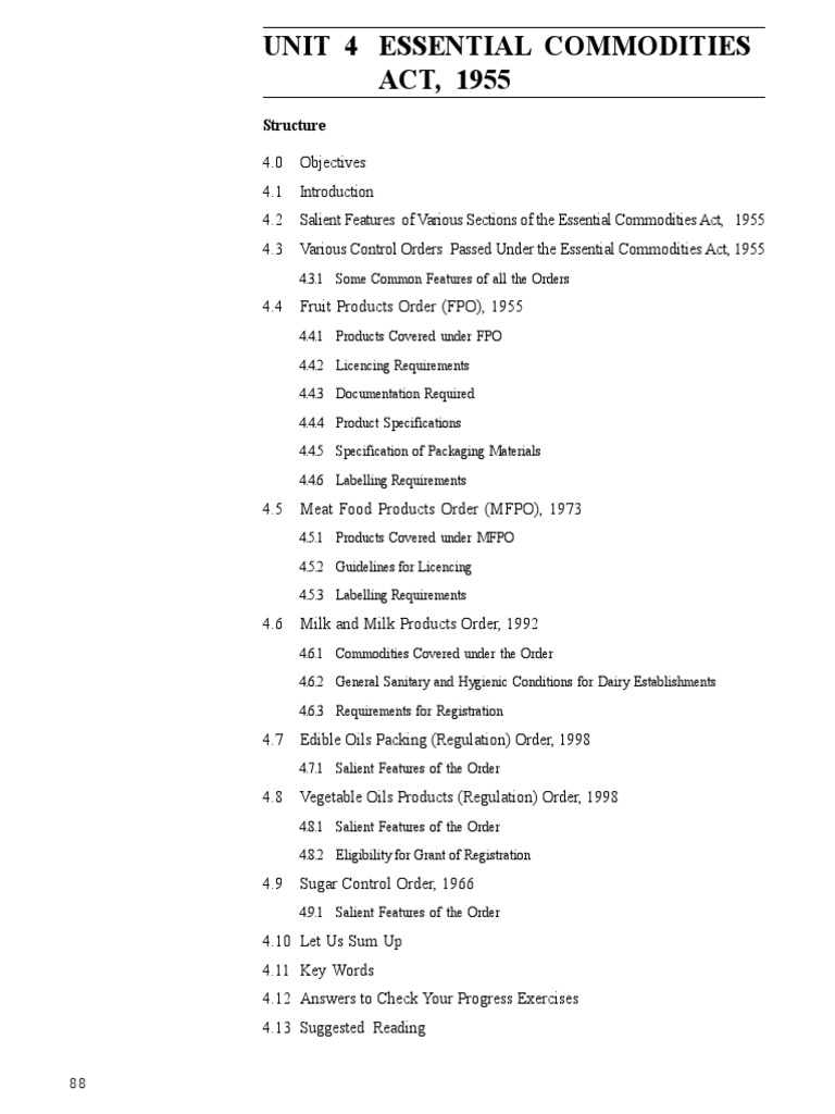 1 Essential Commodities Act, 1955 | PDF | Fruit Preserves | Meat