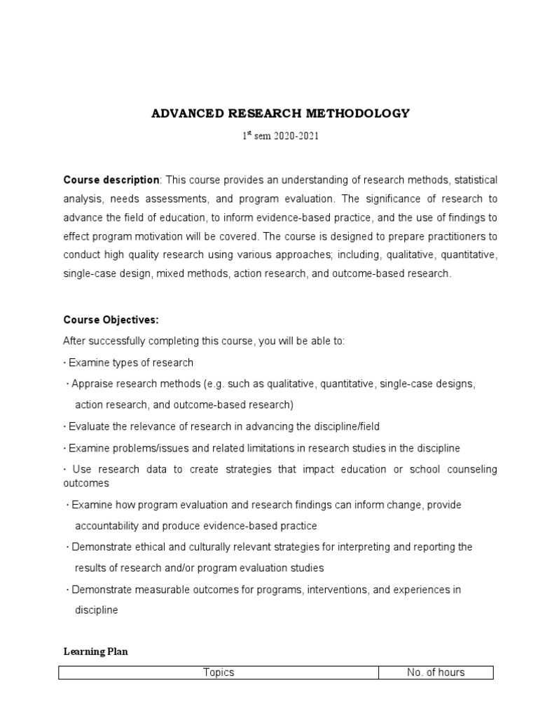 Advanced Research Methodology: Course Description: This Course Provides ...