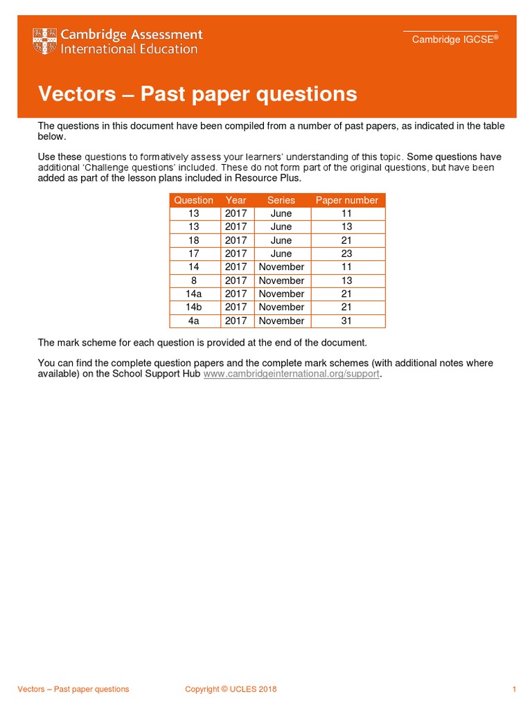 Vectors - Past Paper Questions: Cambridge IGCSE | PDF | Linear Algebra ...