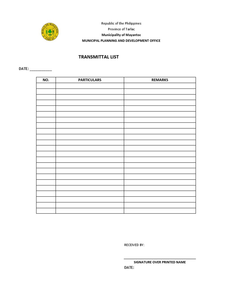 Transmittal List