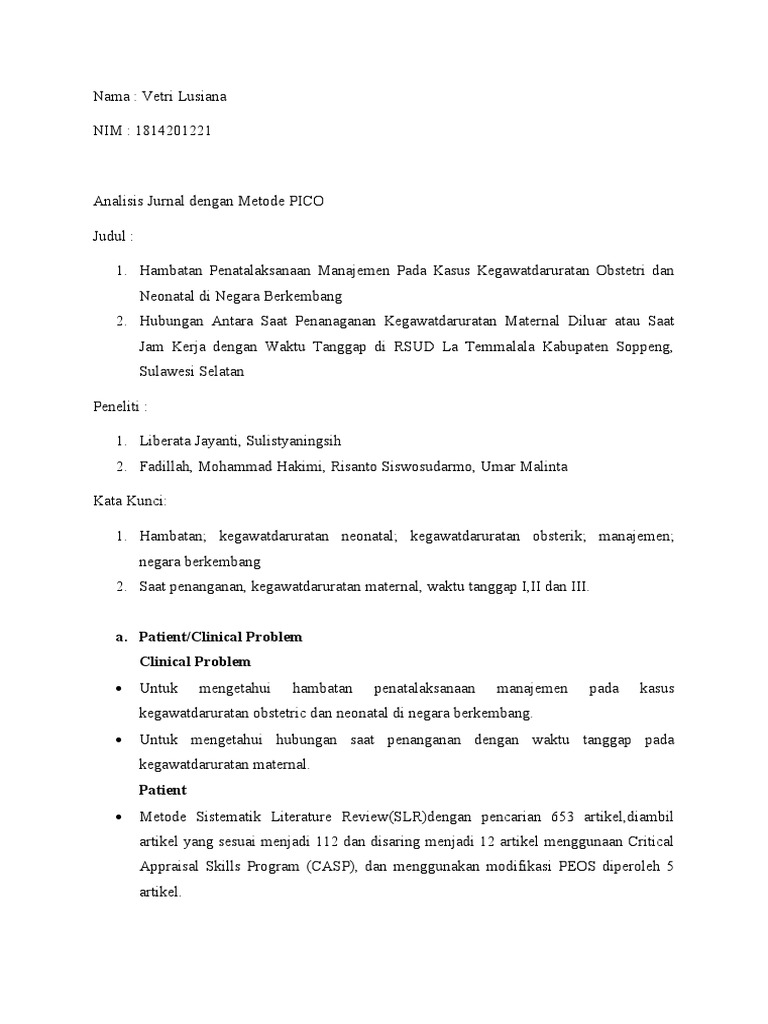 Analisis PICO KGD Buk Yesi | PDF