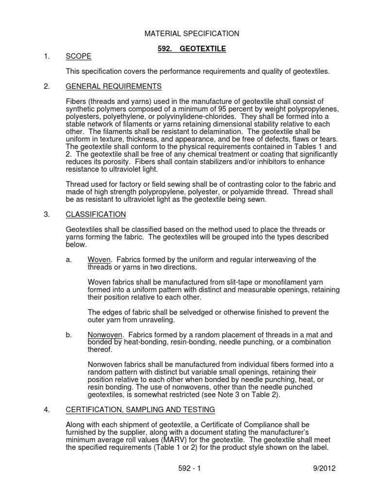 Material Specification Geotextille | Download Free PDF | Yarn | Textiles
