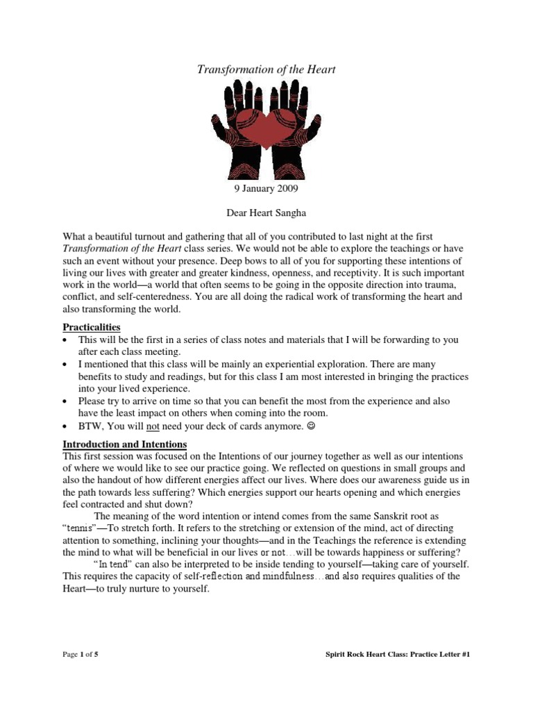 01 Srmc Intention Class Notes Pdf Intention Suffering