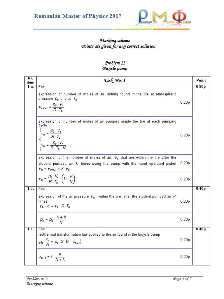 Romanian Master of Physics 2017: Marking Scheme Points Are Given For Any Correct Solution | PDF ...