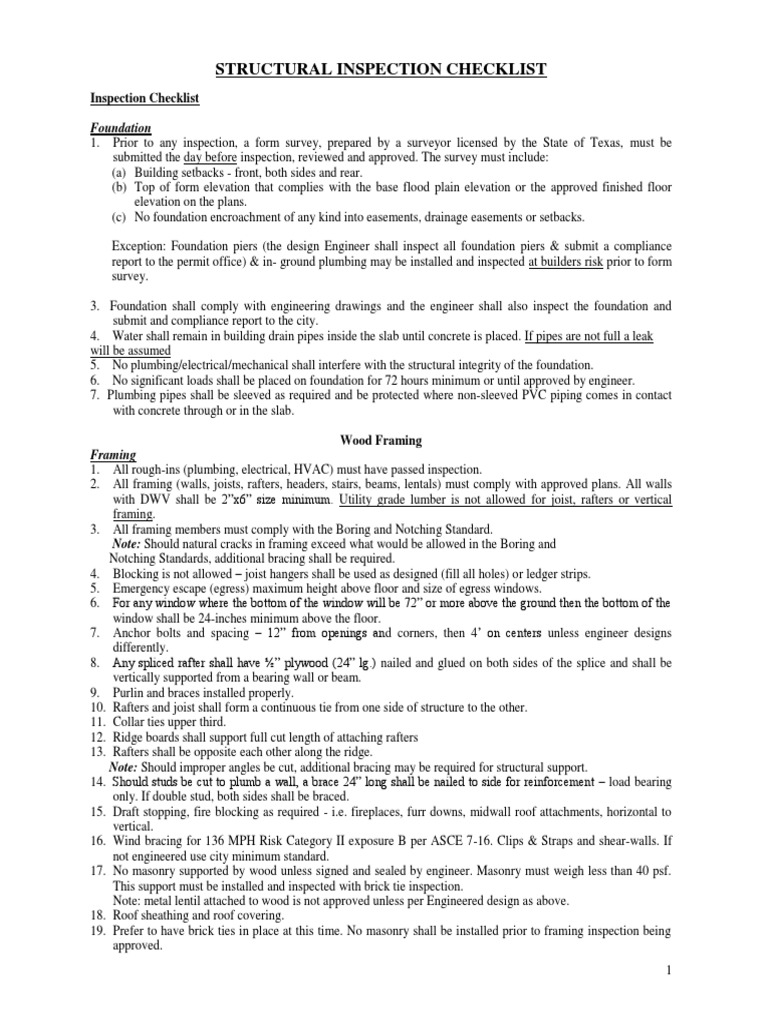 Structural Checklist 05212018 - 2 | PDF | Framing (Construction ...