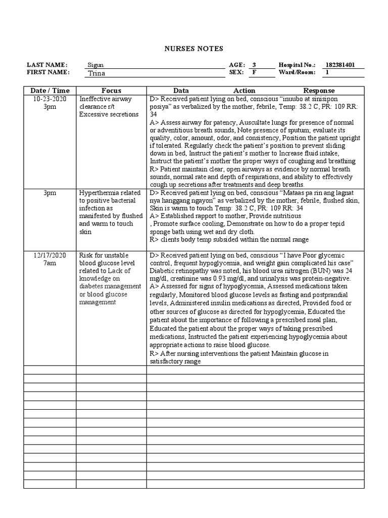 Nurses Notes | PDF | Hypoglycemia | Diabetes Management