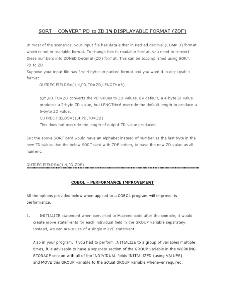 Sort - Convert PD To ZD in Displayable Format (ZDF) : Cobol ...