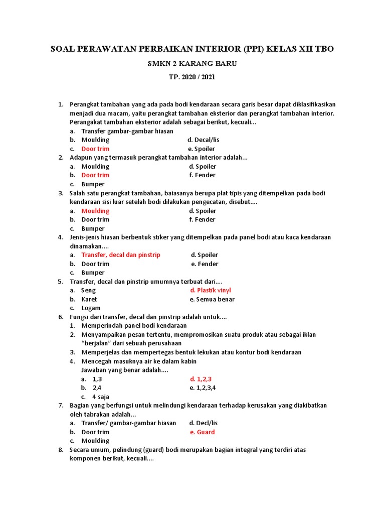 Soal PPI XII TBO | PDF