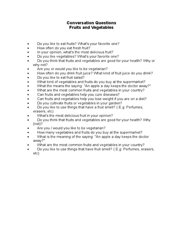 Conversation Question Fruit and Vegetables | PDF