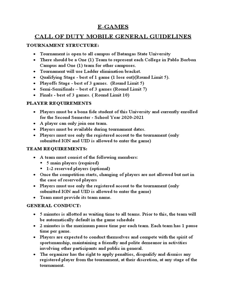 CODM Tournament Guidelines | PDF | Tournament | Sports