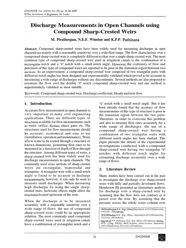 Discharge Measurements in Open Channels Using Compound Sharp-Crested ...