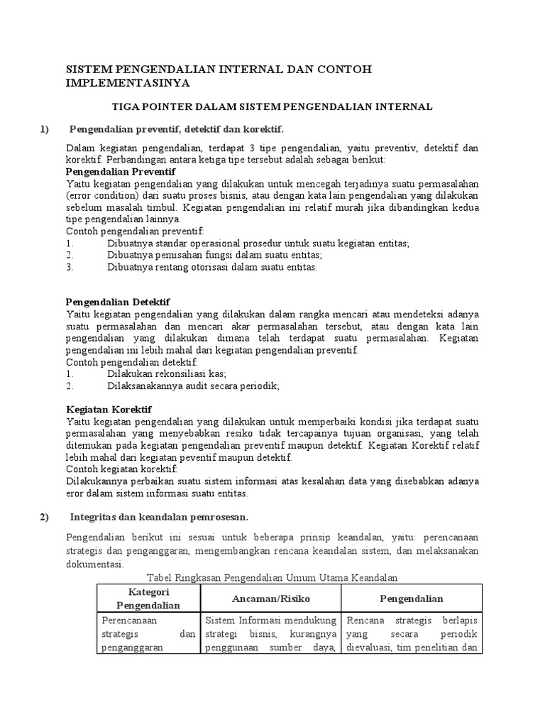 Sistem Pengendalian Internal Dan Contoh Implementasinya | PDF