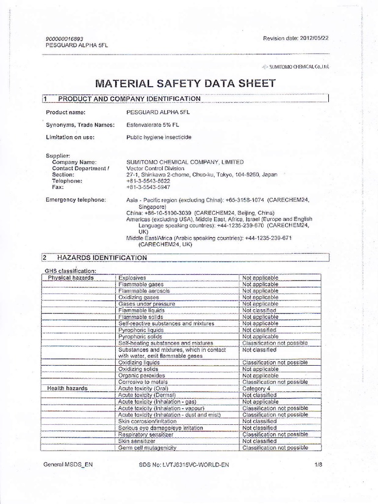 Pesguard Alpha 5FL | PDF | Occupational Safety And Health | Chemistry