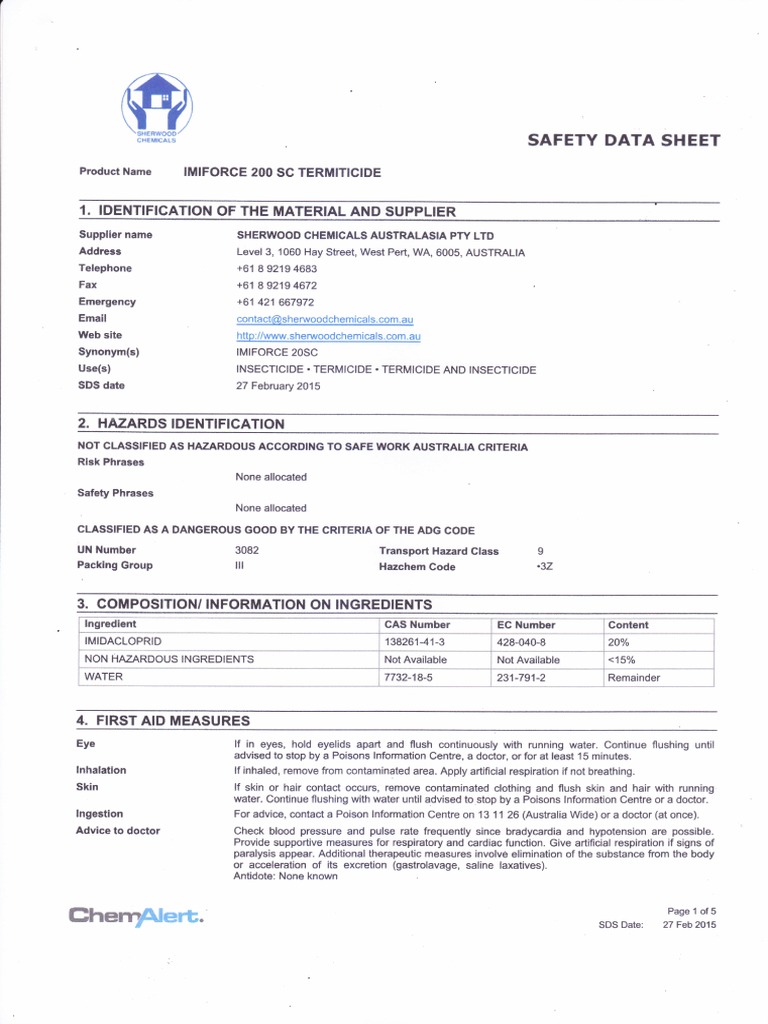Imiforce 200 SC | PDF | Personal Protective Equipment | Chemical Reactions