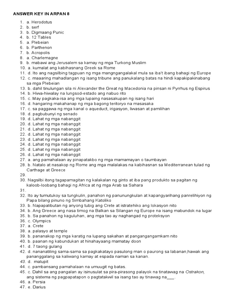 Answer Key in Arpan 8 | PDF