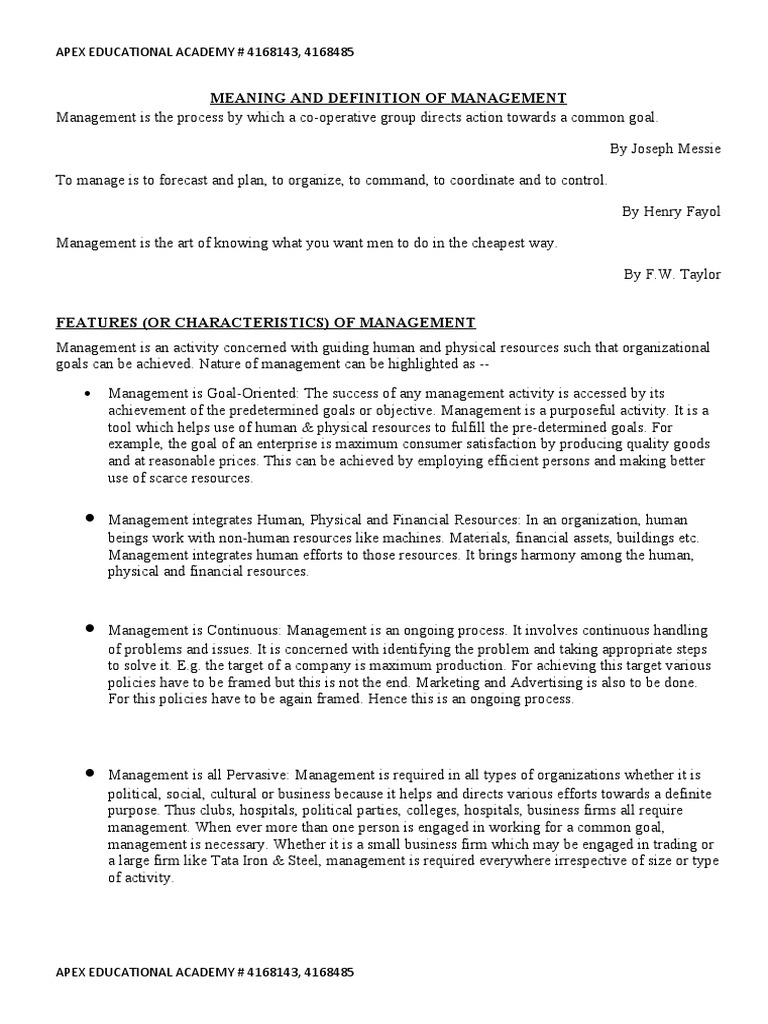 Meaning and Definition of Management | PDF | Bureaucracy | Employment
