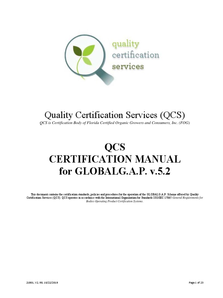 21B01QCS GGAP V.5.2 Scheme Certification Manual 191022F | PDF ...