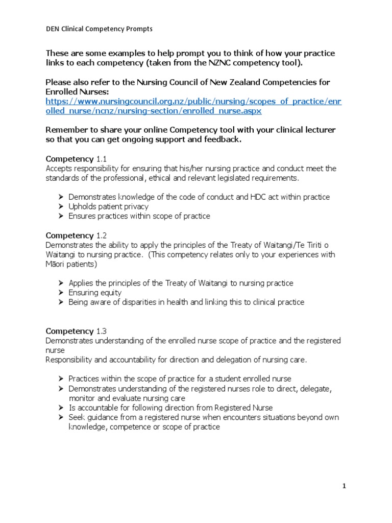 DEN Clinical Competncy Prompts | PDF | Nursing | Competence (Human ...