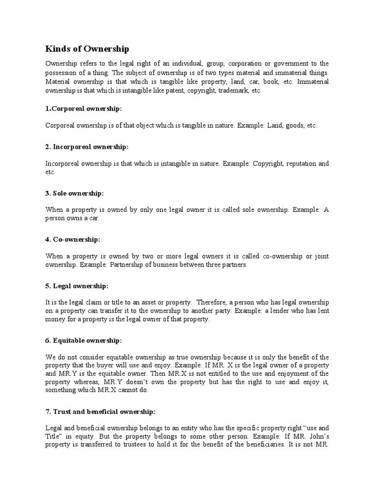 Kinds of Ownership | PDF | Ownership | Beneficiary (Trust)